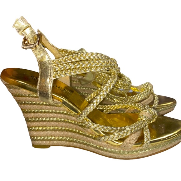 Michael Kors | Shoes | Michael Kors Gold Colored Braided Strappy Wedges ...